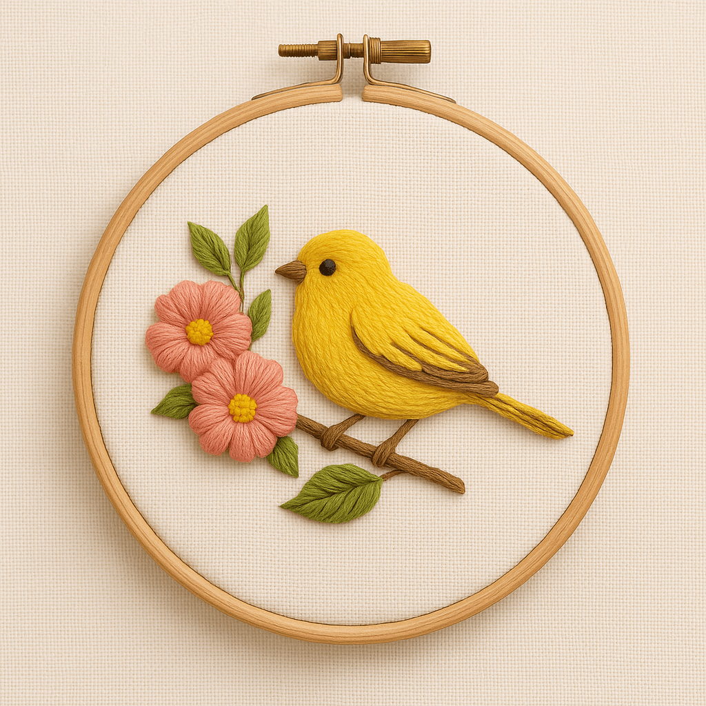 Yellow Bird & Blossoms – Hand Embroidery PDF Pattern - Custom Textiles ...